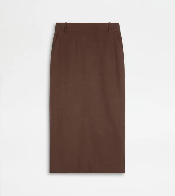 TOD'S Linen Canvas Midi Skirt - Brown