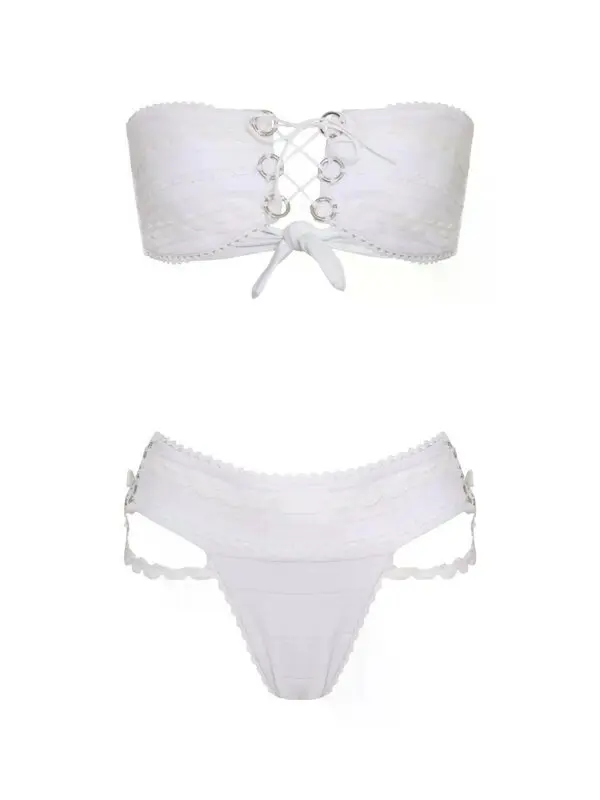 AMIR SLAMA Lace-up Trim Bikini Set - White