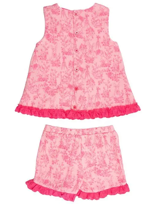 RUFFLEBUTTS Cotton Gauze Swing Top And Short Set - Pink Bunny Stripe