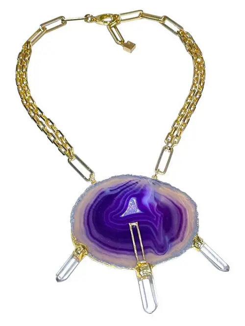 LUNAVERSOUL Mazarine Agate Pendant Necklace - Gold/purple