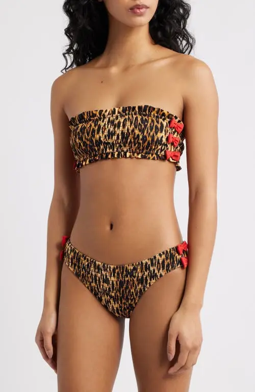 DAMSON MADDER Leopard Smocked Bandeau Bikini Top - Brown
