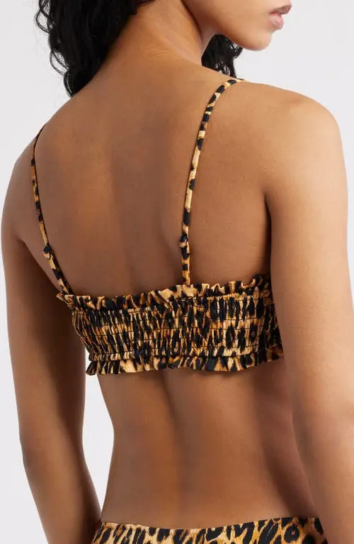 DAMSON MADDER Leopard Smocked Bandeau Bikini Top - Brown