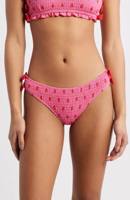 DAMSON MADDER Polka Dot Smocked Bow Bikini Bottoms - Pink