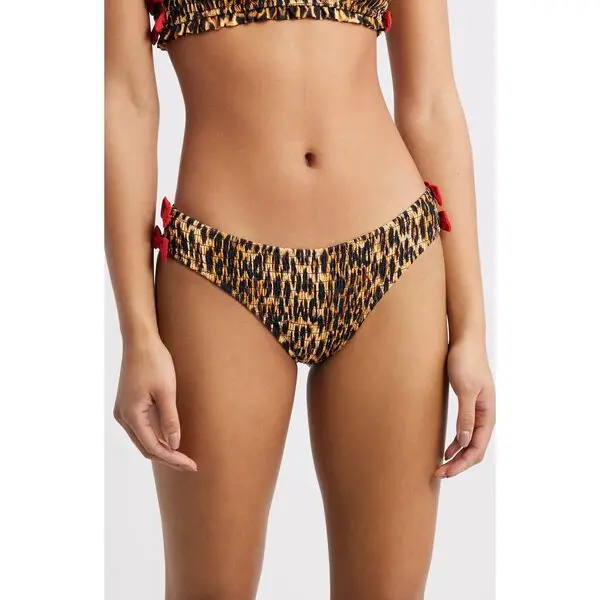 DAMSON MADDER Leopard Smocked Bow Bikini Bottoms - Brown