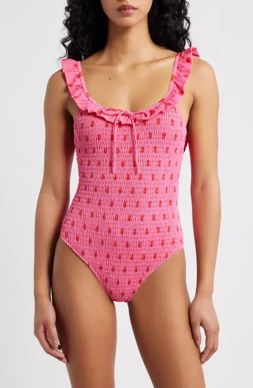 DAMSON MADDER Cheyenne Smocked Ruffle One-piece Swimsuit - Pink