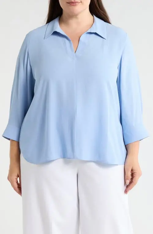 Eileen Fisher Split Neck Silk Top - Skylight