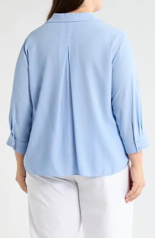 Eileen Fisher Split Neck Silk Top - Skylight