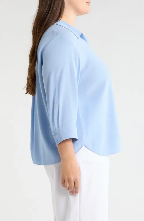 Eileen Fisher Split Neck Silk Top - Skylight