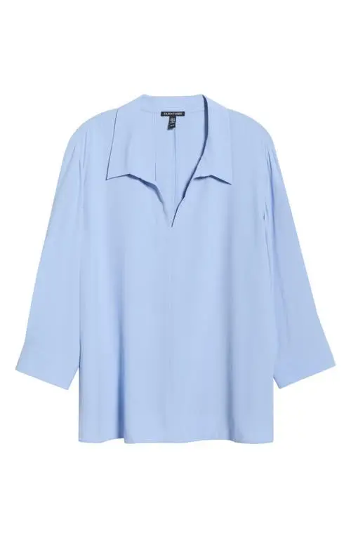 Eileen Fisher Split Neck Silk Top - Skylight