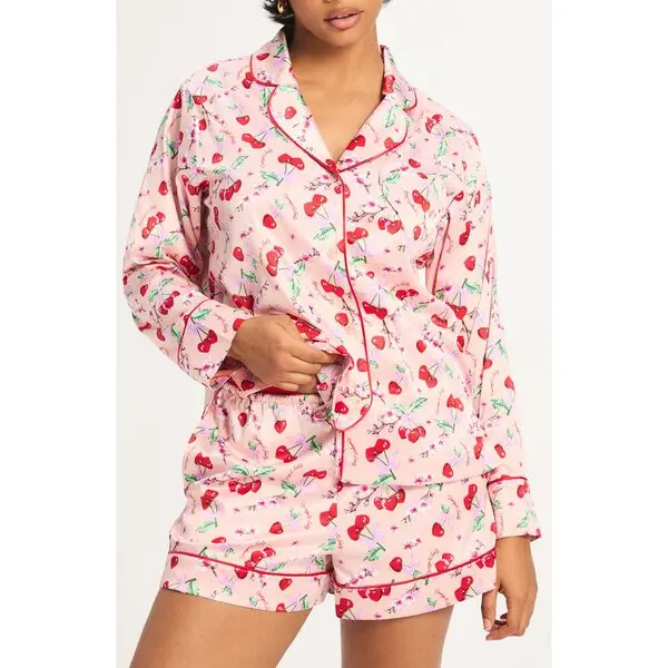 SAVAGE X FENTY Satin Ever After Pajama Shirt - Retro Rose Lil Tart Print
