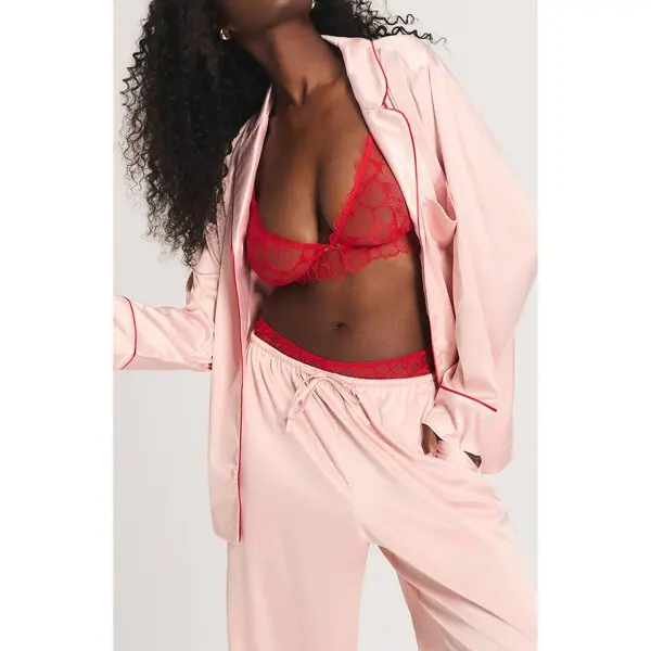 SAVAGE X FENTY Satin Ever After Pajama Shirt - Retro Rose