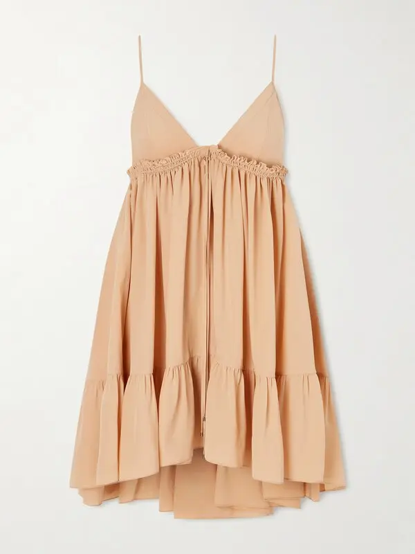 Chloé Tiered Silk-crepe Mini Dress - Neutrals