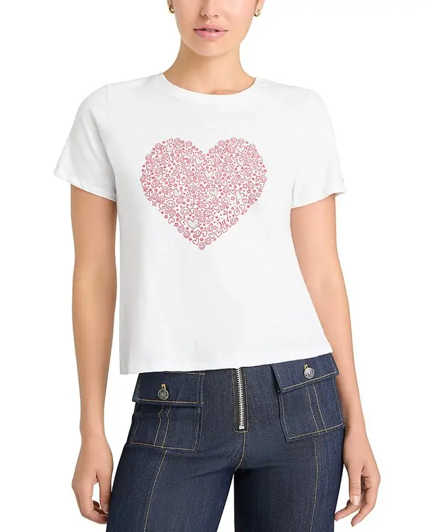 Cinq À Sept Rhinestone Doodle Heart Shrunken Tee - White/bisou