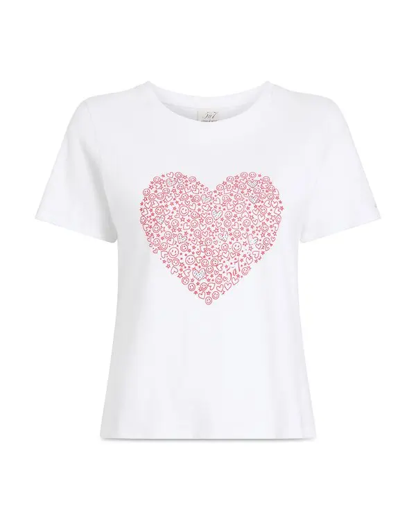Cinq À Sept Rhinestone Doodle Heart Shrunken Tee - White/bisou
