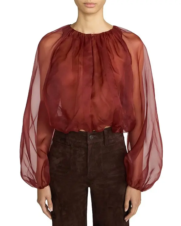 FRAME The Sheer Silk Balloon Blouse - Paprika