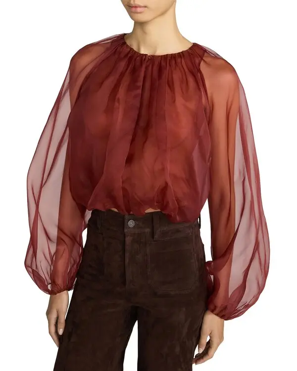FRAME The Sheer Silk Balloon Blouse - Paprika