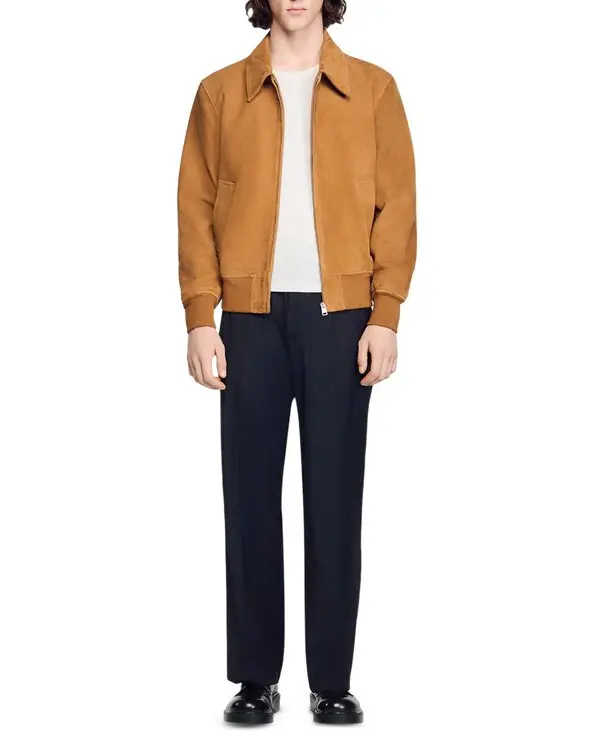 Sandro Thomas Suede Leather Jacket - Cognac