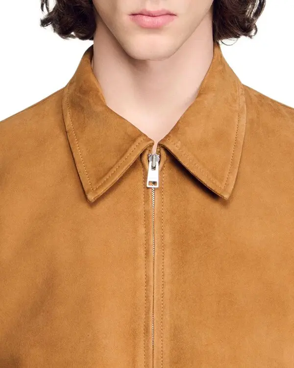 Sandro Thomas Suede Leather Jacket - Cognac