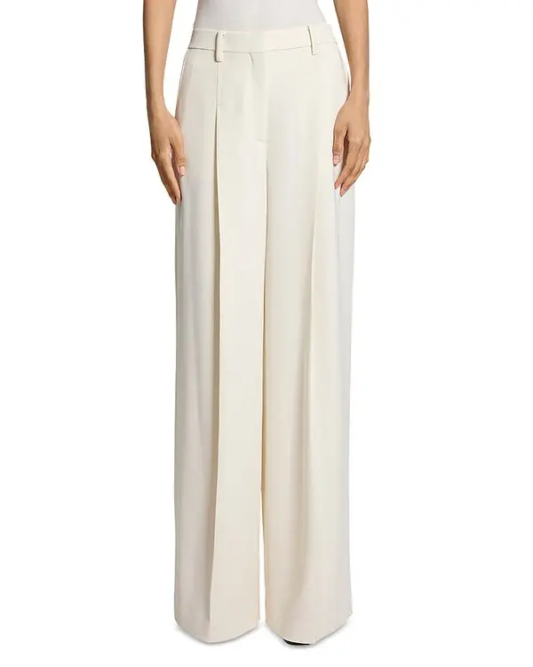 Theory Wide Leg Pleated Trousers - Rice
