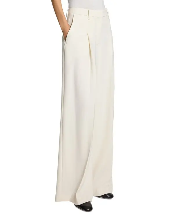 Theory Wide Leg Pleated Trousers - Rice