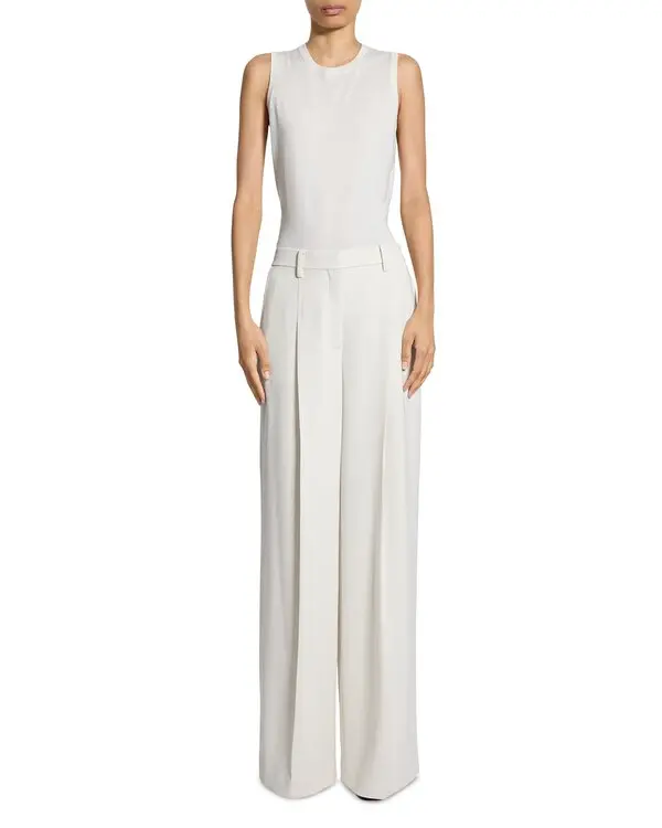 Theory Wide Leg Pleated Trousers - Rice