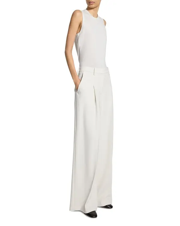 Theory Wide Leg Pleated Trousers - Rice