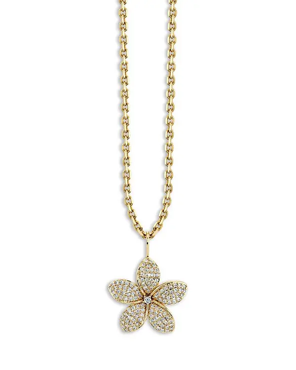 SYDNEY EVAN 14k Yellow Floral Diamond Plumeria Pendant Necklace - Gold