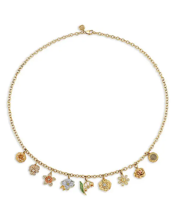 SYDNEY EVAN 18k Yellow Floral Charm Necklace - Gold