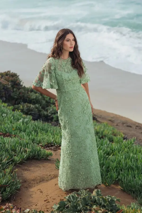 mac duggal green floral dress Green Sleeveless Hand Embellished Floral Maxi Dress