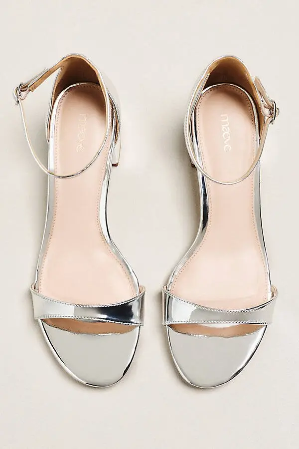 Maeve Ankle-strap Low Block Heels - Silver