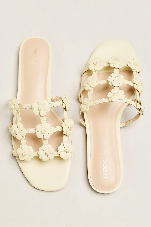 Maeve Flower Cage Slider Sandals - Light Yellow