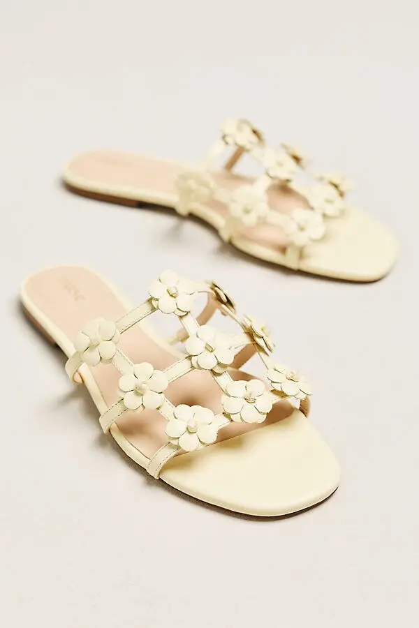 Maeve Flower Cage Slider Sandals - Light Yellow
