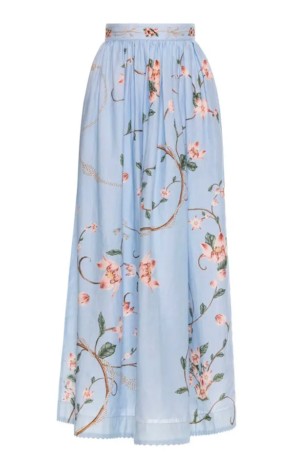 Agua Bendita Printed Linen Maxi Skirt - Blue