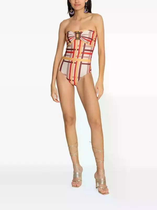 AMIR SLAMA Check-pattern Strapless One-piece Swimsuit