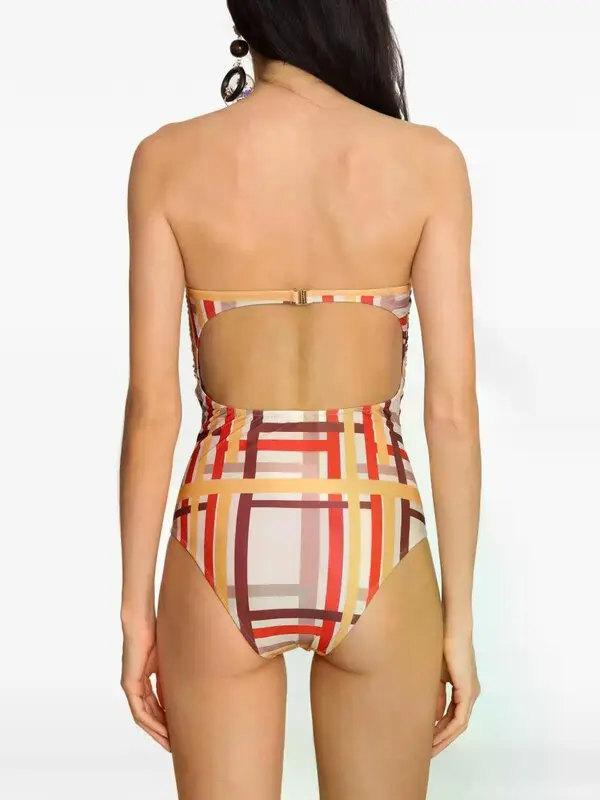 AMIR SLAMA Check-pattern Strapless One-piece Swimsuit