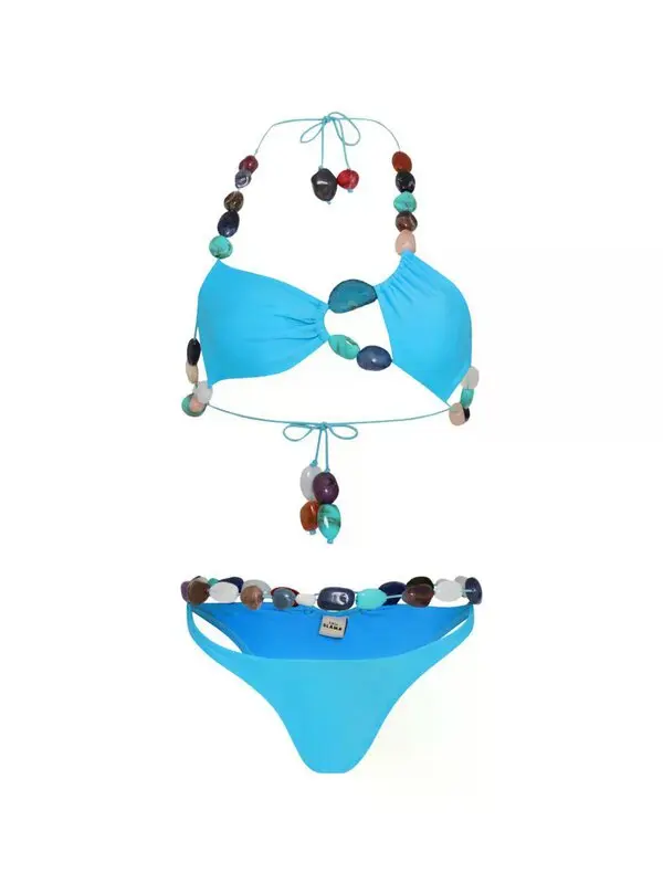 AMIR SLAMA Beaded Detail Bikini Set - Blue