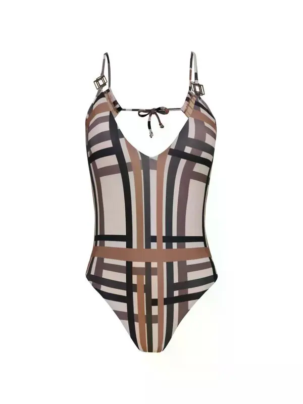 AMIR SLAMA Check-pattern One-piece Swimsuit - Neutrals