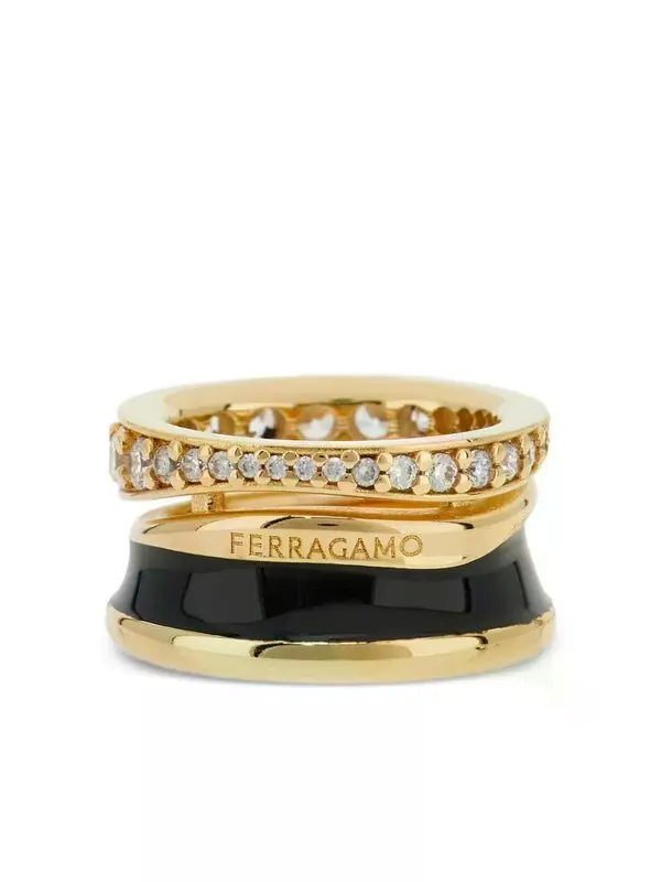 FERRAGAMO Crystal Enamel Band Ring - Gold