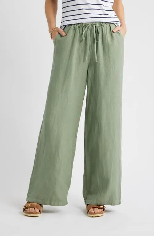 Caslon Easy Wide Leg Linen Pants - Green Hedge