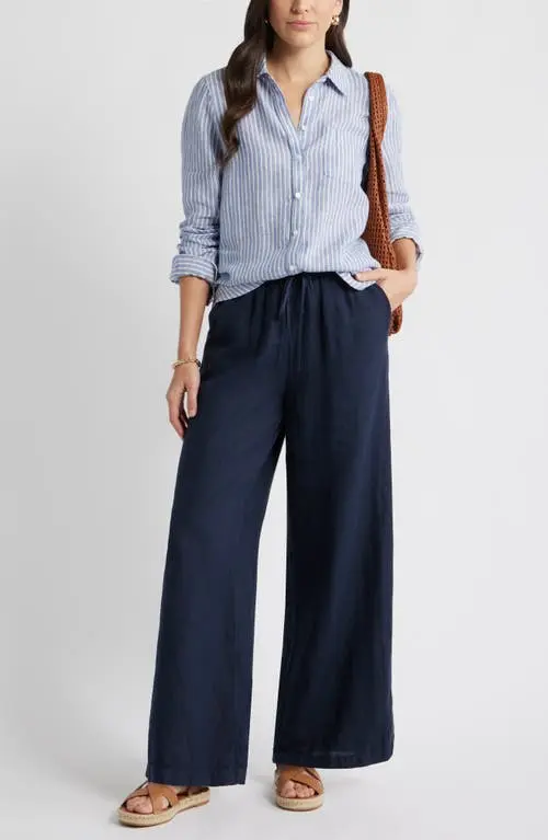 Caslon Easy Wide Leg Linen Pants - Navy Still