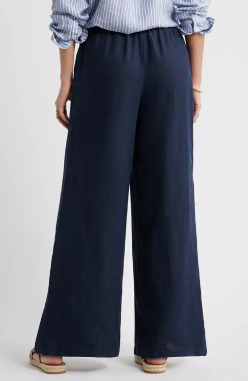 Caslon Easy Wide Leg Linen Pants - Navy Still