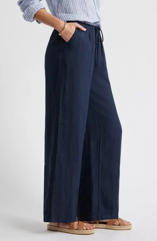 Caslon Easy Wide Leg Linen Pants - Navy Still