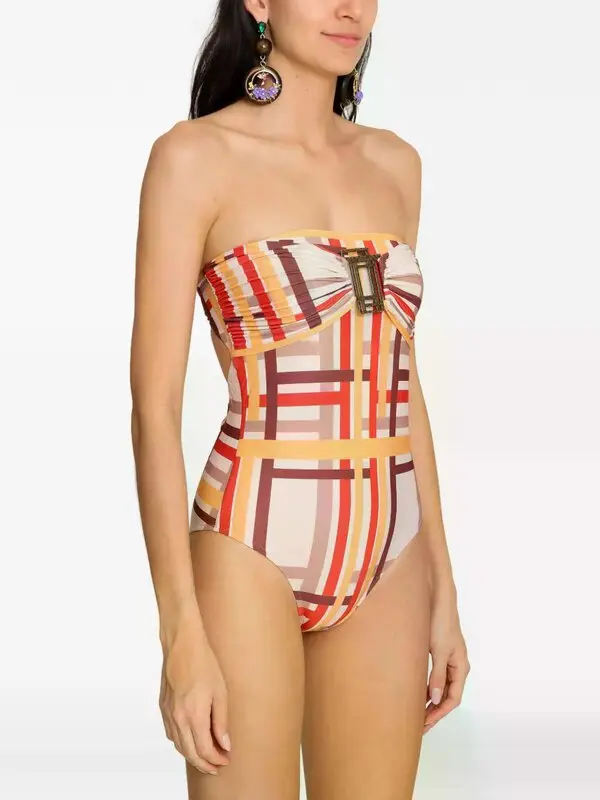 AMIR SLAMA Check-pattern Strapless One-piece Swimsuit