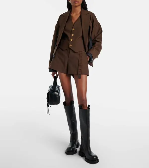Sacai Belted Satin-trimmed Shorts
