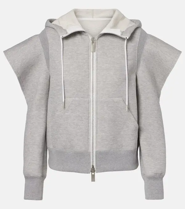 Sacai Cutout Cotton-blend Fleece Hoodie
