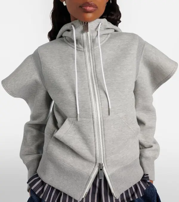 Sacai Cutout Cotton-blend Fleece Hoodie