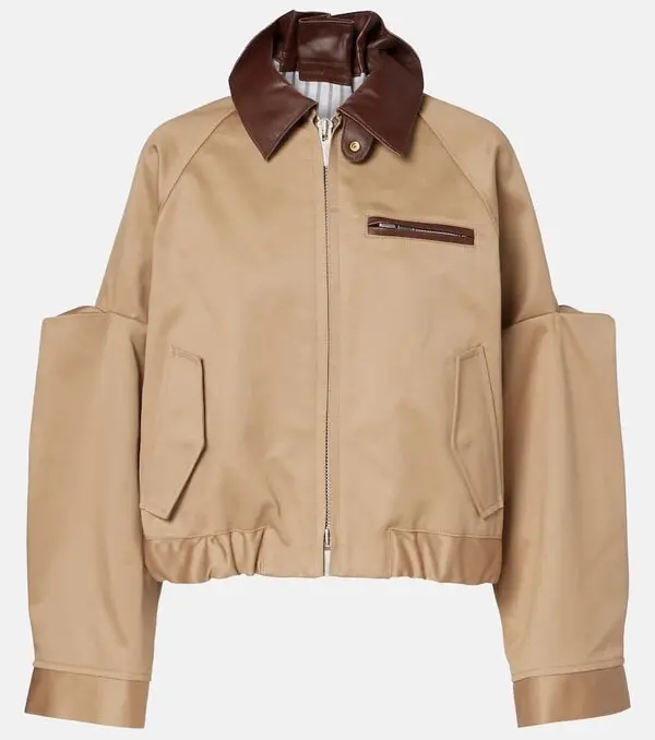 Sacai Leather-trimmed Cotton Blouson Jacket - Beige