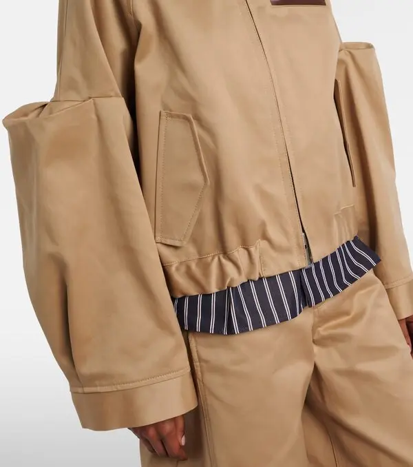 Sacai Leather-trimmed Cotton Blouson Jacket - Beige