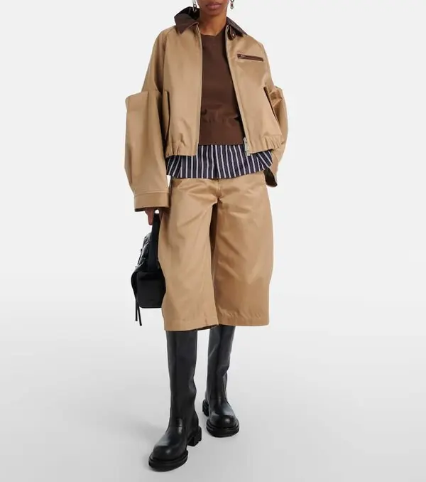 Sacai Leather-trimmed Cotton Blouson Jacket - Beige