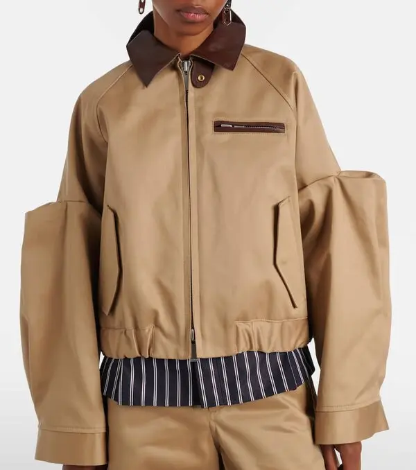 Sacai Leather-trimmed Cotton Blouson Jacket - Beige
